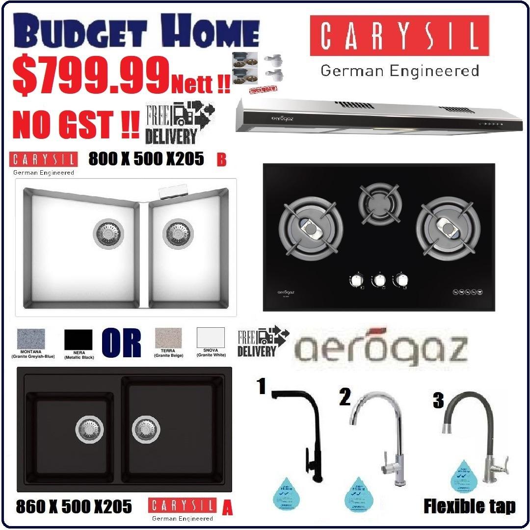 Granite Kitchen sink // hood and hob // carysil Granite sink with tap ...