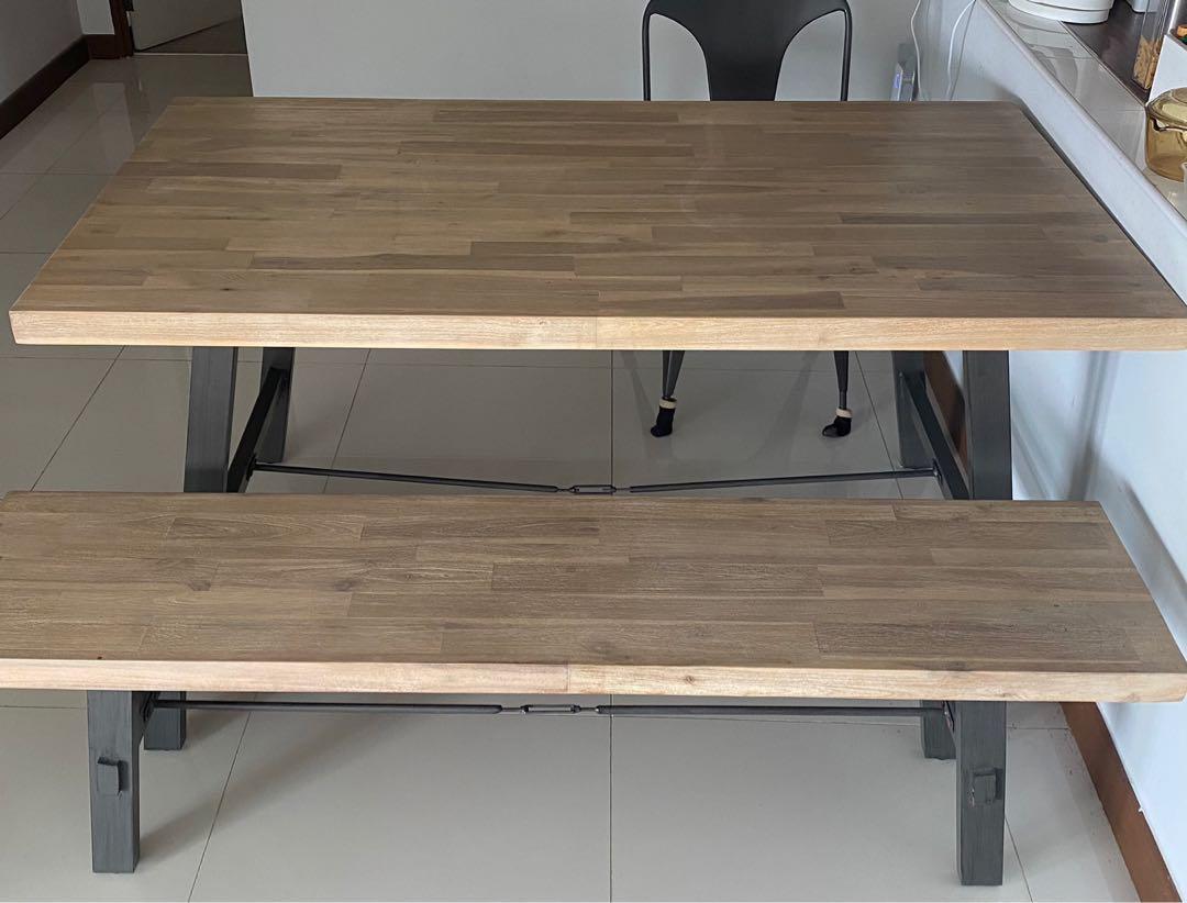 Castlery Benton Dining Table + Long Bench + 2 Chairs, Furniture & Home ...