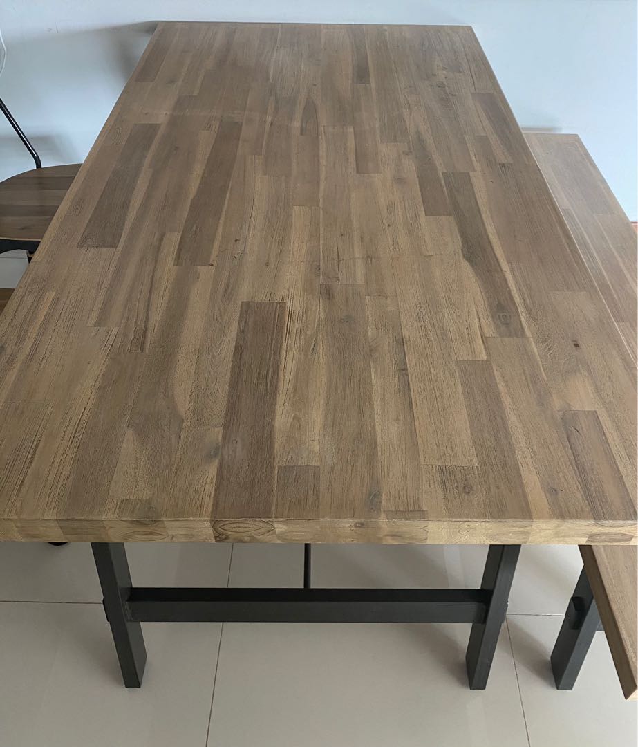 Castlery Benton Dining Table + Long Bench + 2 Chairs, Furniture & Home ...