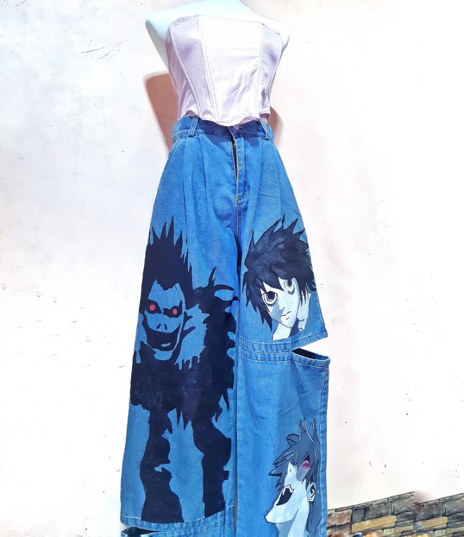 DEATH NOTE CUSTOM RARE WIDELEG BAGGY DENIM PANTS, Women's Fashion ...