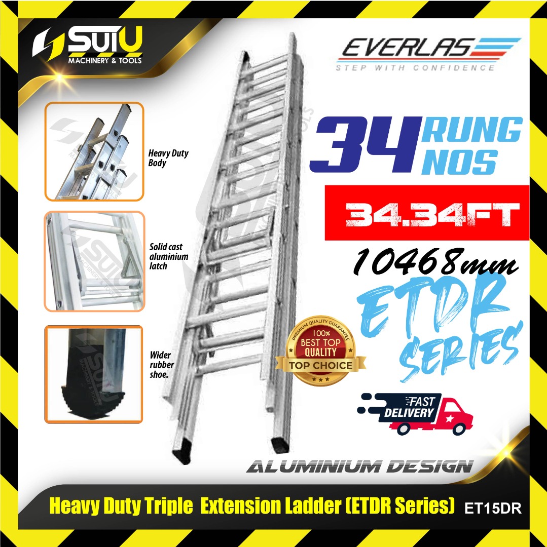 EVERLAS ET15DR 34 Rung Nos 10468MM Heavy Duty Aluminium Triple ...
