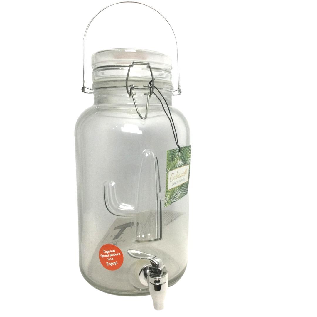 HOME ESSENTIALS Large Batch Cold Beverage Dispenser Clear Glass Mason ...