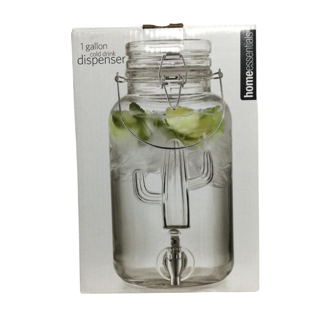 HOME ESSENTIALS Large Batch Cold Beverage Dispenser Clear Glass Mason ...
