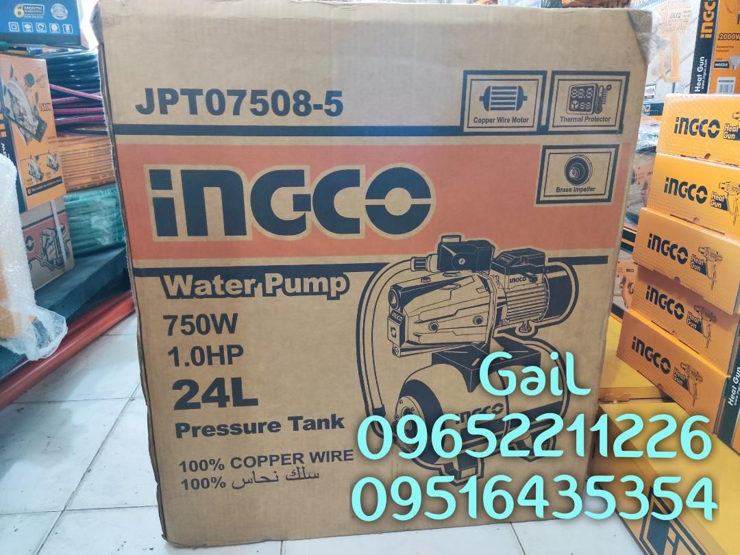 INGCO 1HP Jet Pump with 24L Cylindrical Tank, Furniture & Home Living ...