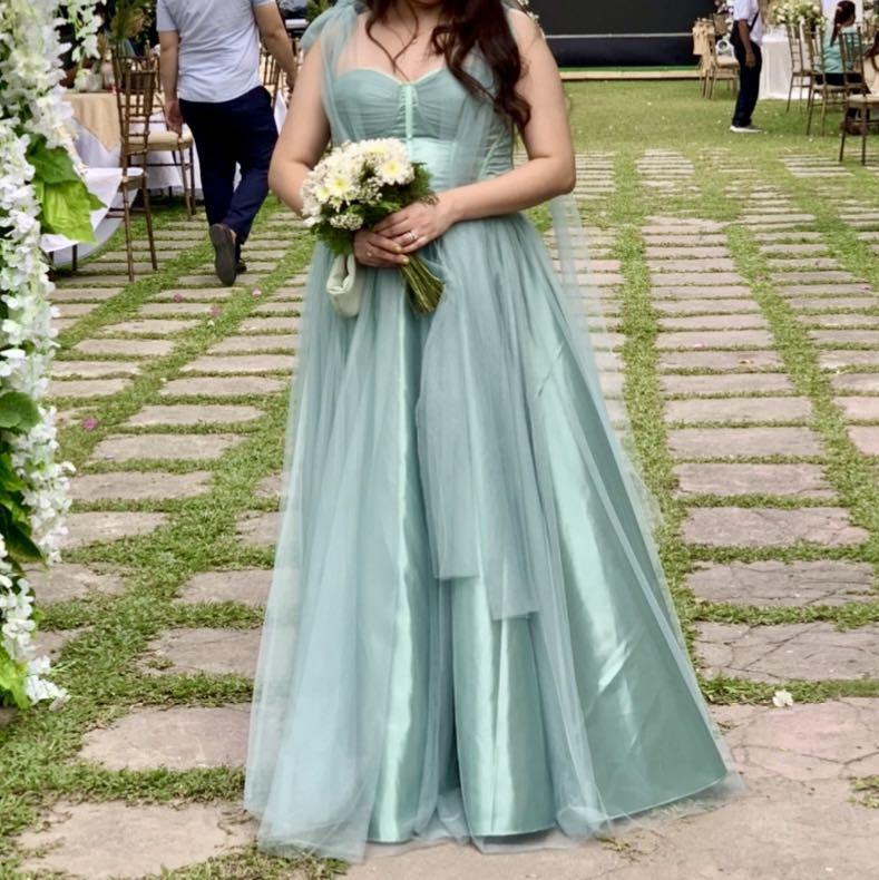 Sage green entourage gown, Women's Fashion, Dresses & Sets, Evening ...