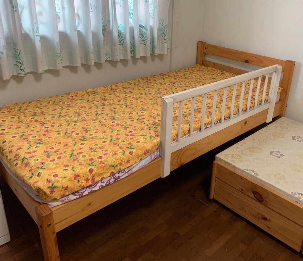 Solid Pine 2-in-1 Single Bed Frame (Free Bed end), Furniture & Home ...