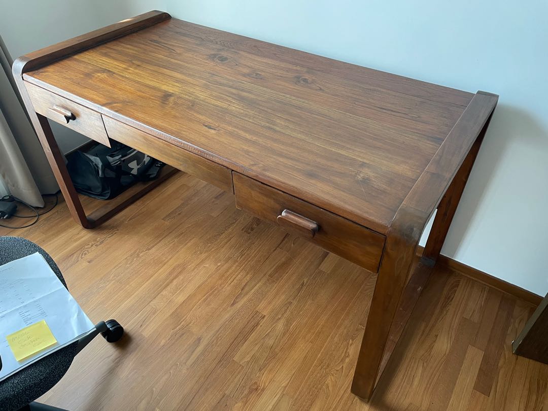 Teak wood computer table, Furniture & Home Living, Furniture, Tables ...