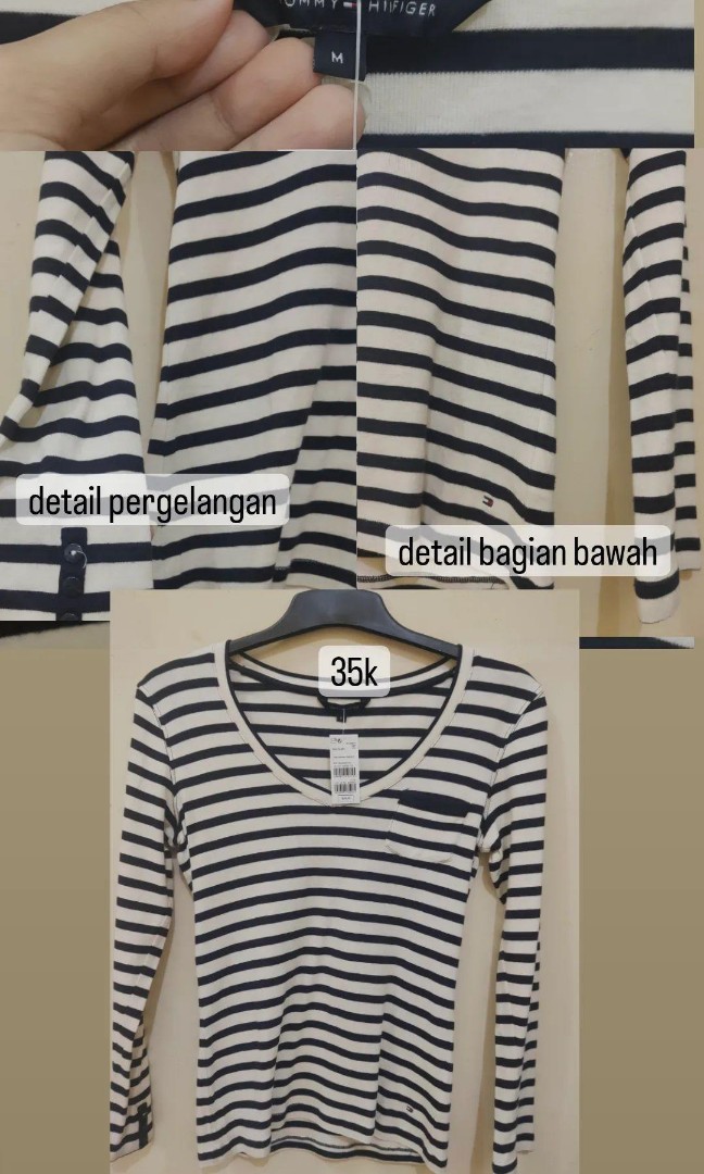 V neck belang belang, Fesyen Wanita, Pakaian Wanita, Atasan di Carousell