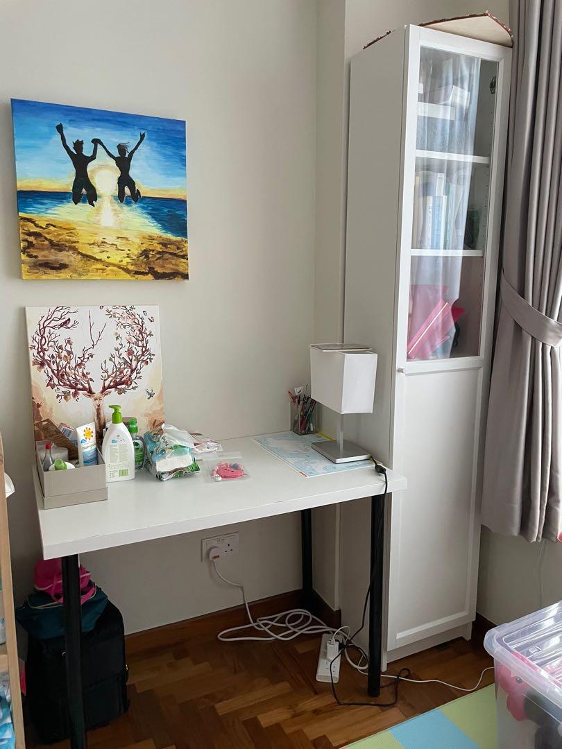 Billy bookcase and IKEA table, Furniture & Home Living, Furniture ...