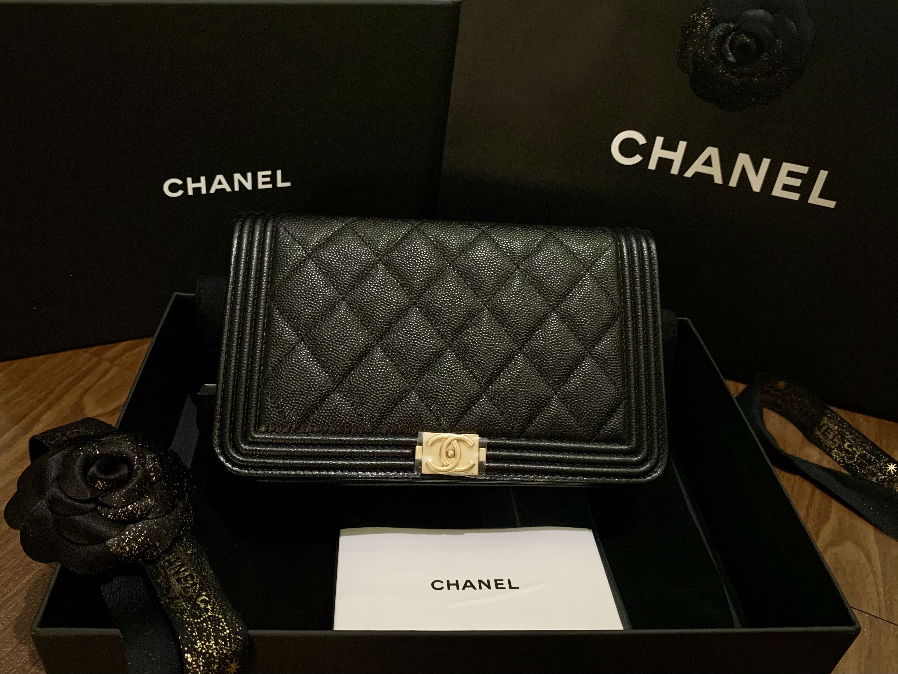[Brand New & Rare] Chanel Boy Black Caviar *Gun Metal HW* Wallet On ...