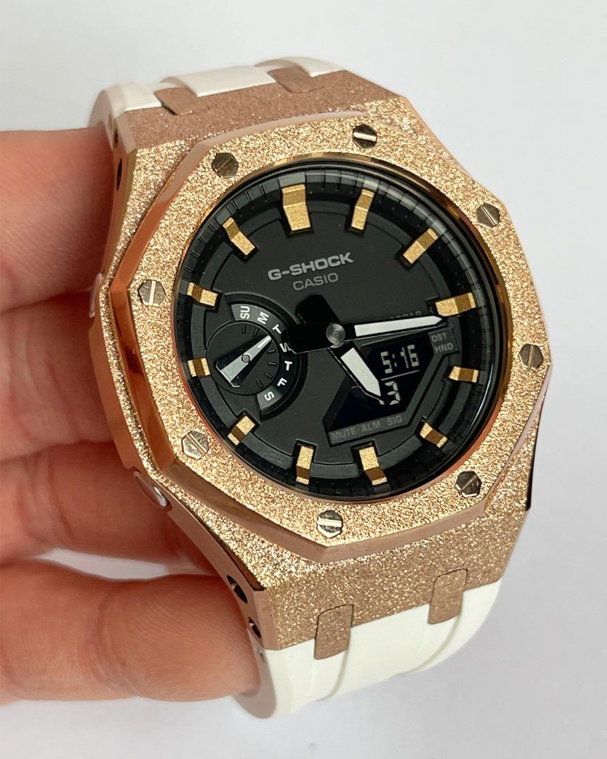 Casioak Frosted Rose Gold in White Strap with Rose Gold index, Men's ...