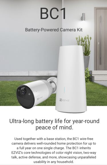 EZVIZ BC1-B1 long Battery Powered Outdoor Smart Wi-Fi 1 Camera +1 Base ...