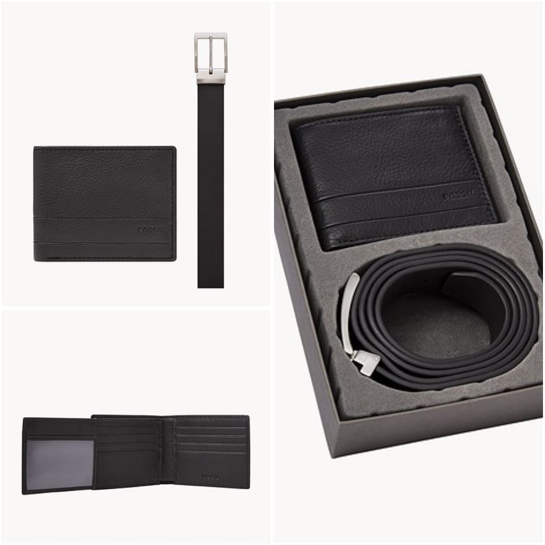 Fossil Enric Gift Set Dark Black, Barang Mewah, Tas & Dompet di Carousell