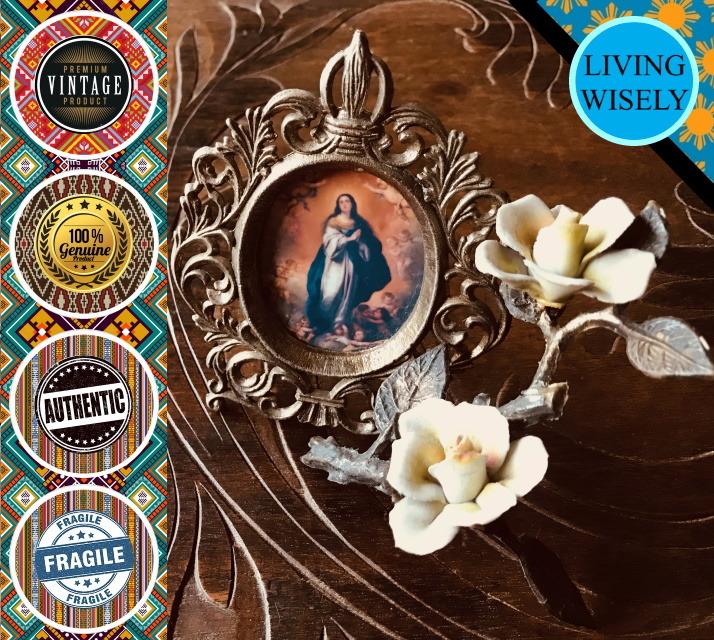Immaculate Conception in Vintage Frame and Vintage Ceramic Flower ...