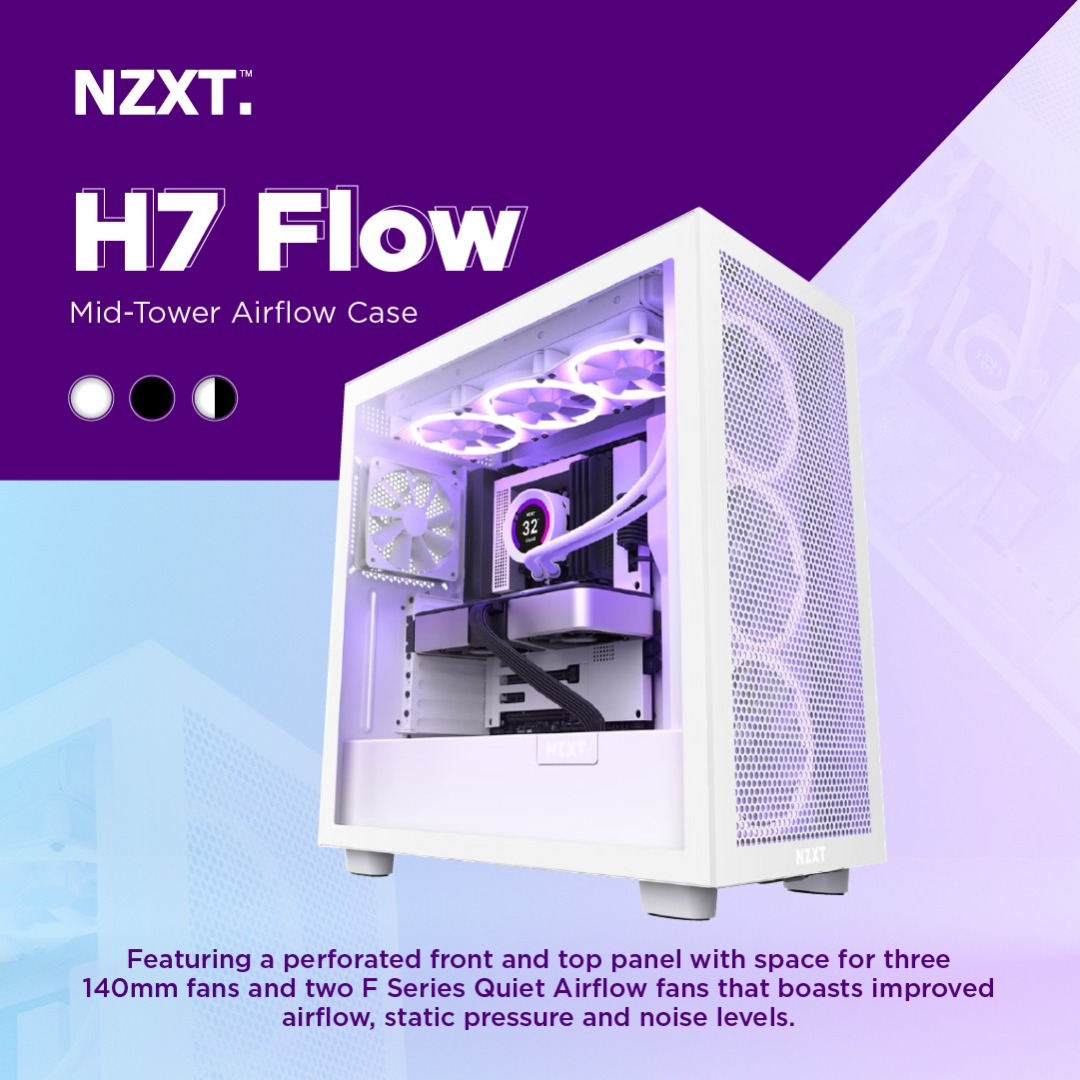 NZXT H7 Flow Mid-Tower Airflow Case | White/Black | White | Black ...