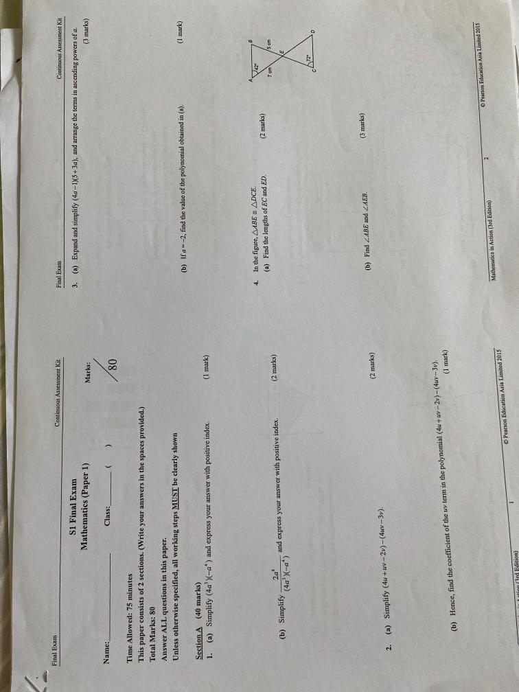 Pearson Mathematics in Action (3rd Edition) Form 1 exercises, 興趣及遊戲, 書本 ...