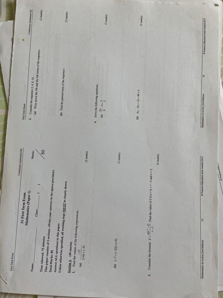 Pearson Mathematics in Action (3rd Edition) Form 1 exercises, 興趣及遊戲, 書本 ...