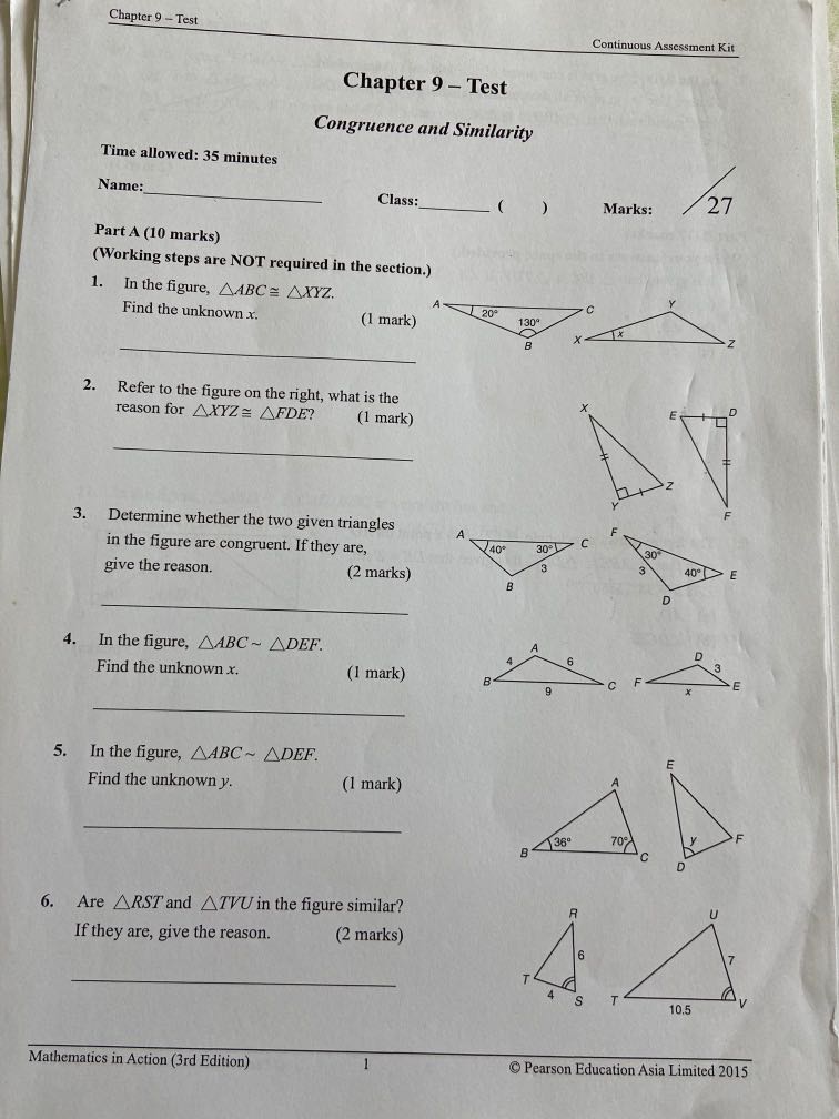 Pearson Mathematics in Action (3rd Edition) Form 1 exercises, 興趣及遊戲, 書本 ...