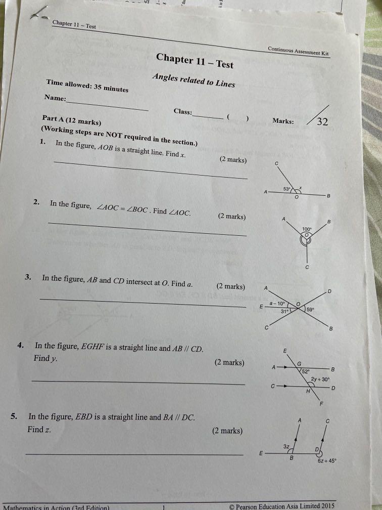 Pearson Mathematics in Action (3rd Edition) Form 1 exercises, 興趣及遊戲, 書本 ...
