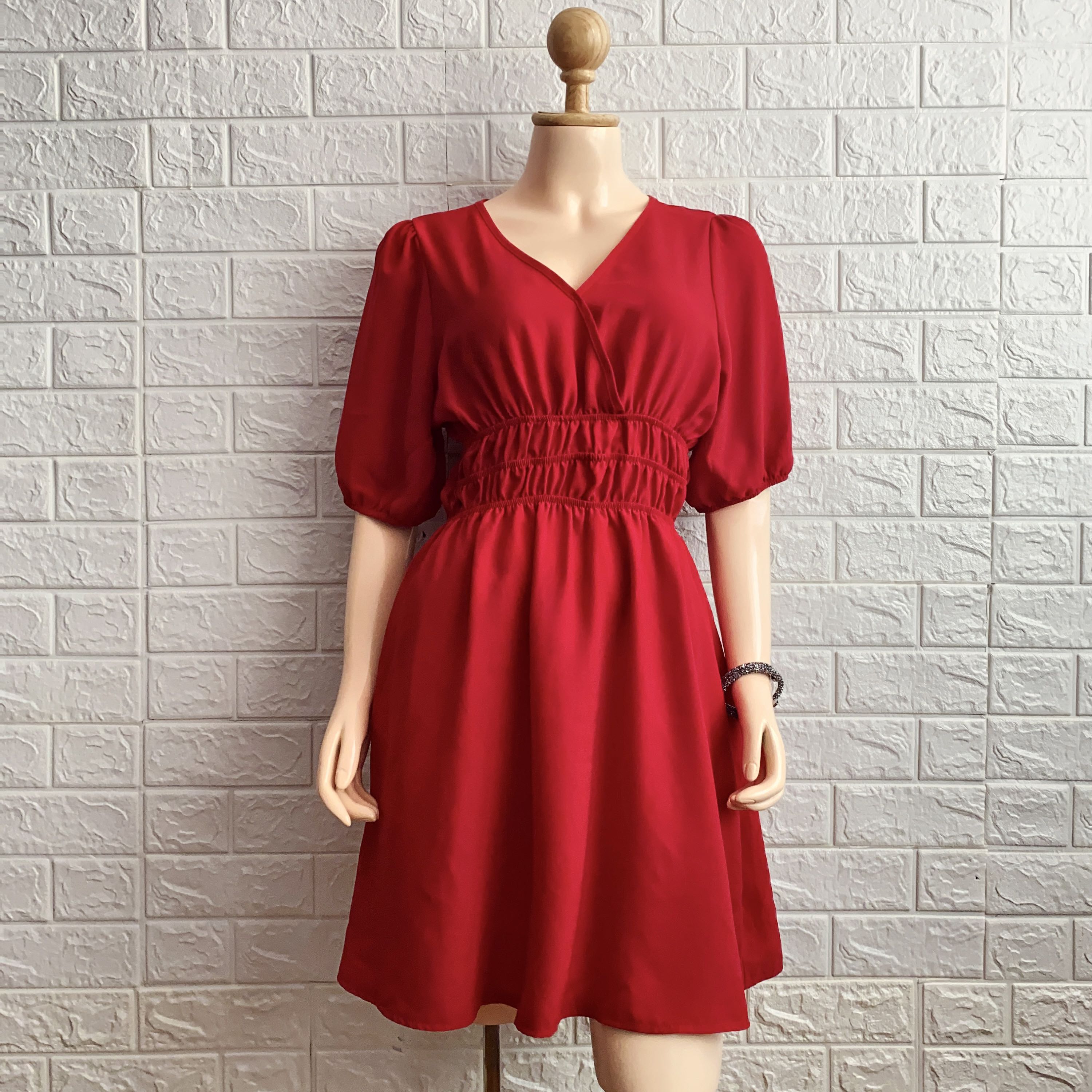 Red Puff Dress, Women's Fashion, Dresses & Sets, Dresses on Carousell