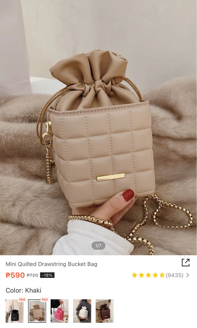SHEIN mini quilted drawstring bucket bag, Women's Fashion, Bags ...