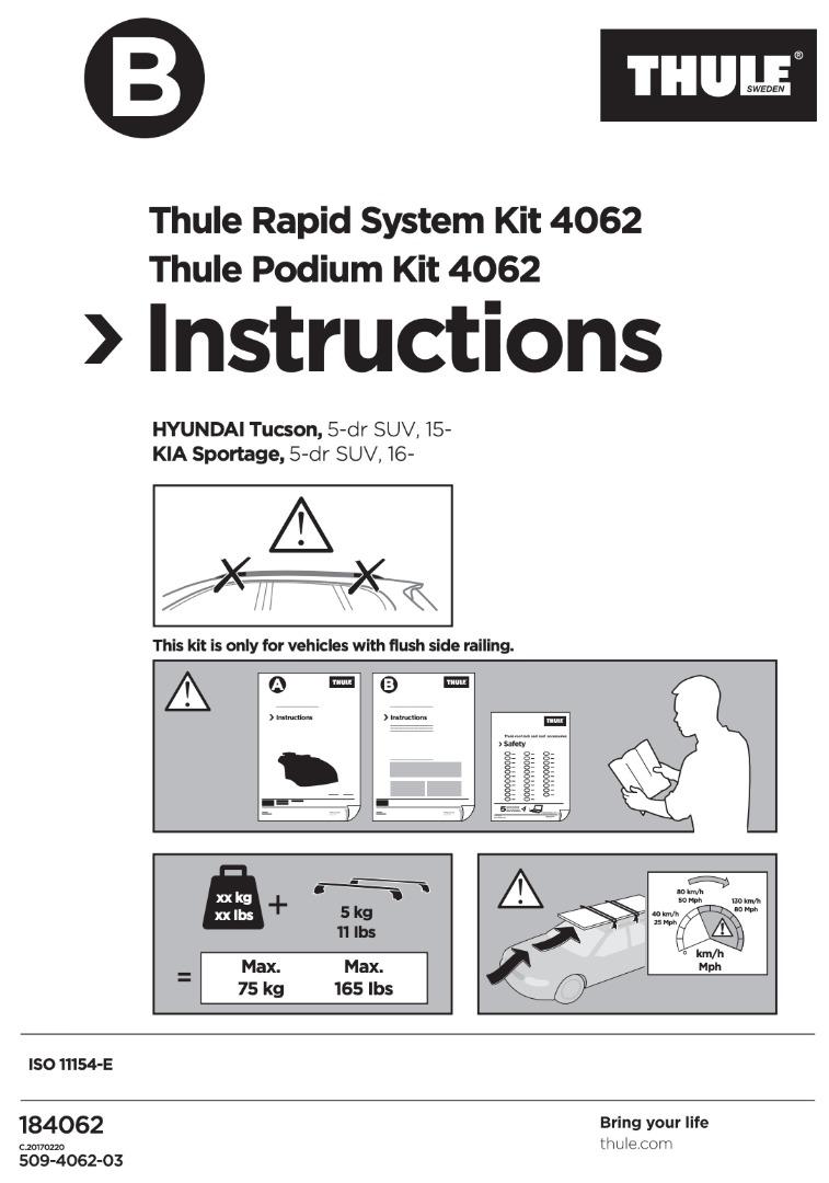 Thule 4062 Foot Fit Kit, for HYUNDAI Tucson, KIA Sportage, Car ...