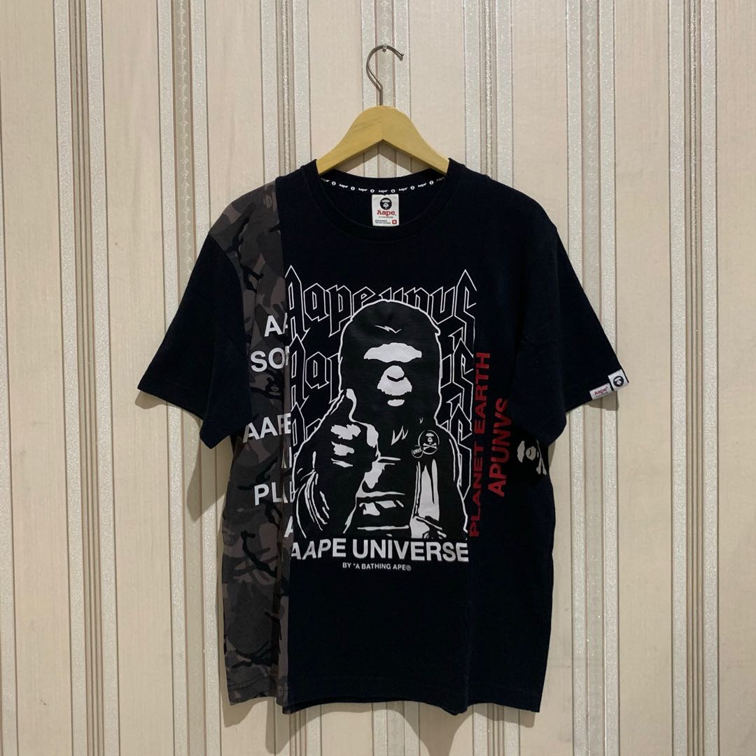 Tshirt Aape By A Bathing Ape Universe Panel Print, Fesyen Pria, Pakaian , Atasan di Carousell