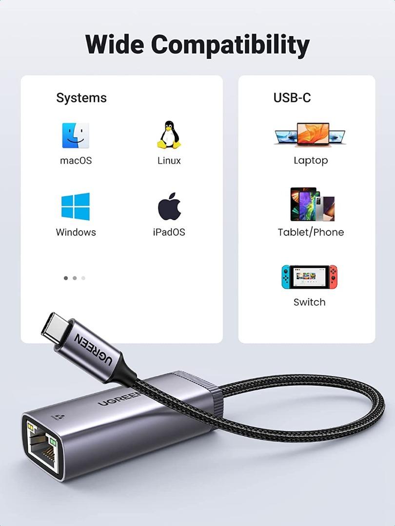 UGREEN USB C to Ethernet Adapter Type C Thunderbolt 3 to RJ45 Gigabit ...