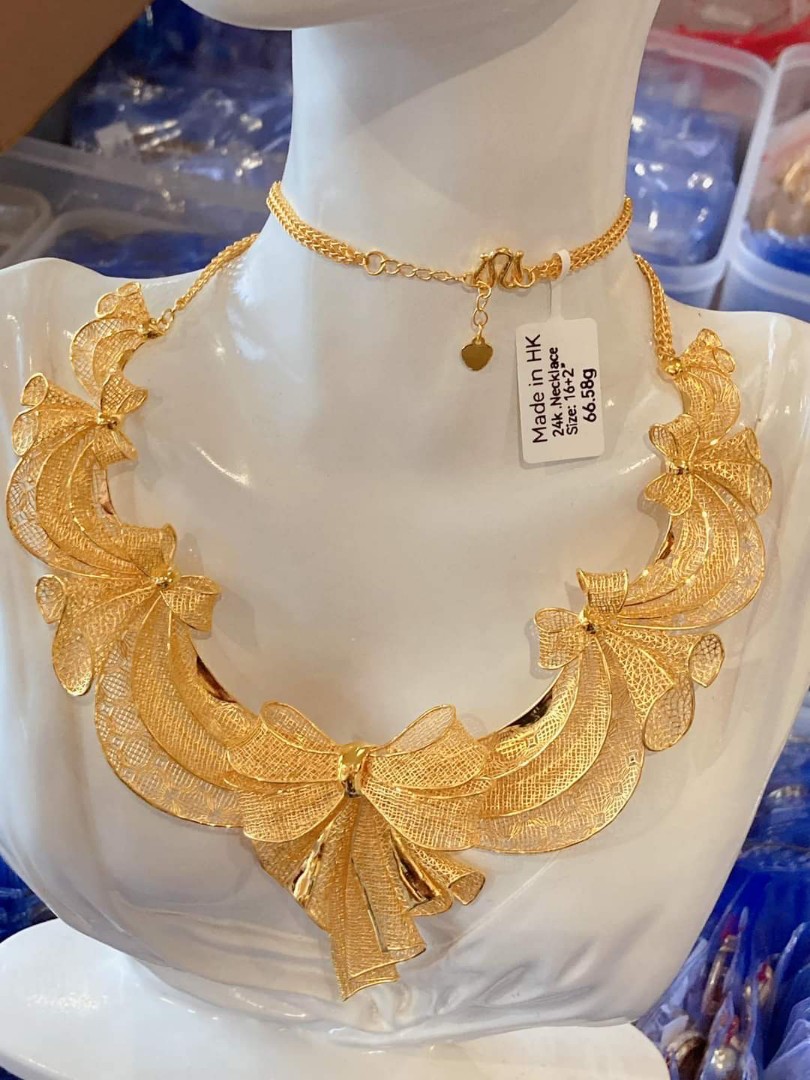 24k HK Gold Ribbon Necklace, Women's Fashion, Jewelry & Organizers ...