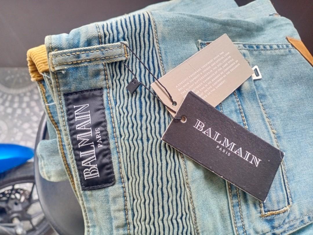 Balmain biker patch jeans, Men's Fashion, Bottoms, Jeans on Carousell