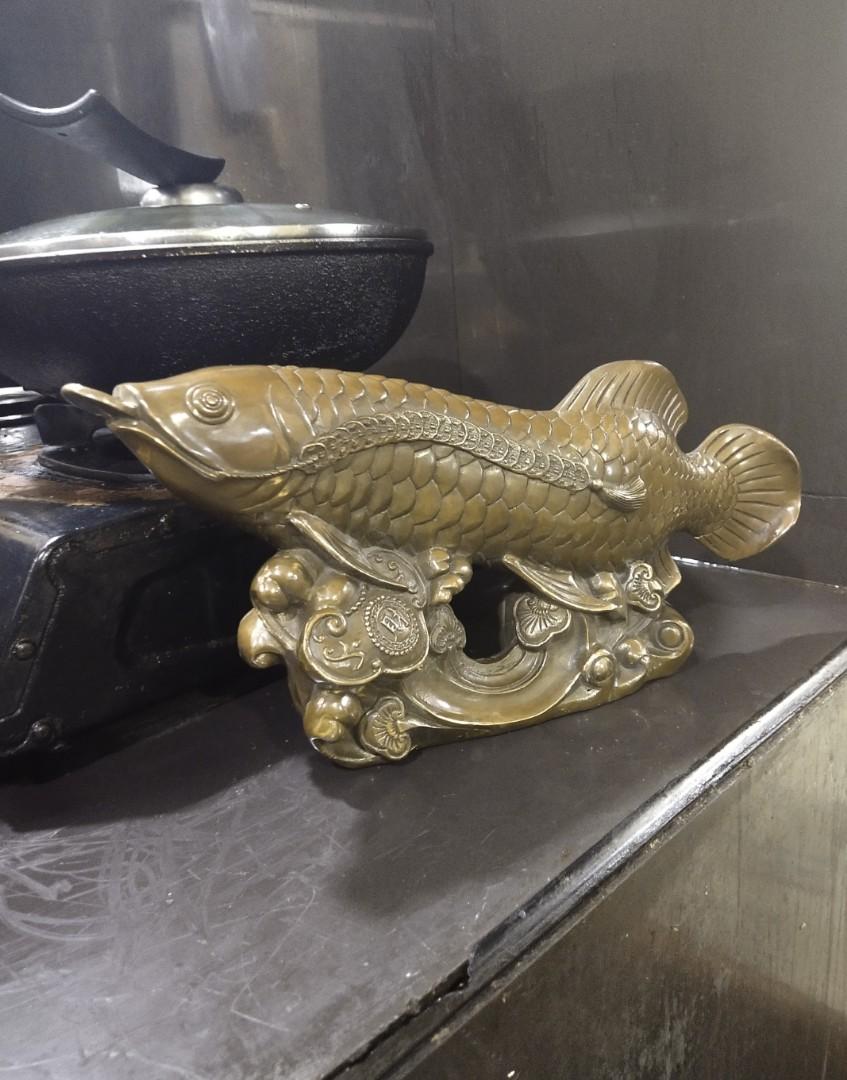 Brass lucky arowana statue display, Hobbies & Toys, Memorabilia ...