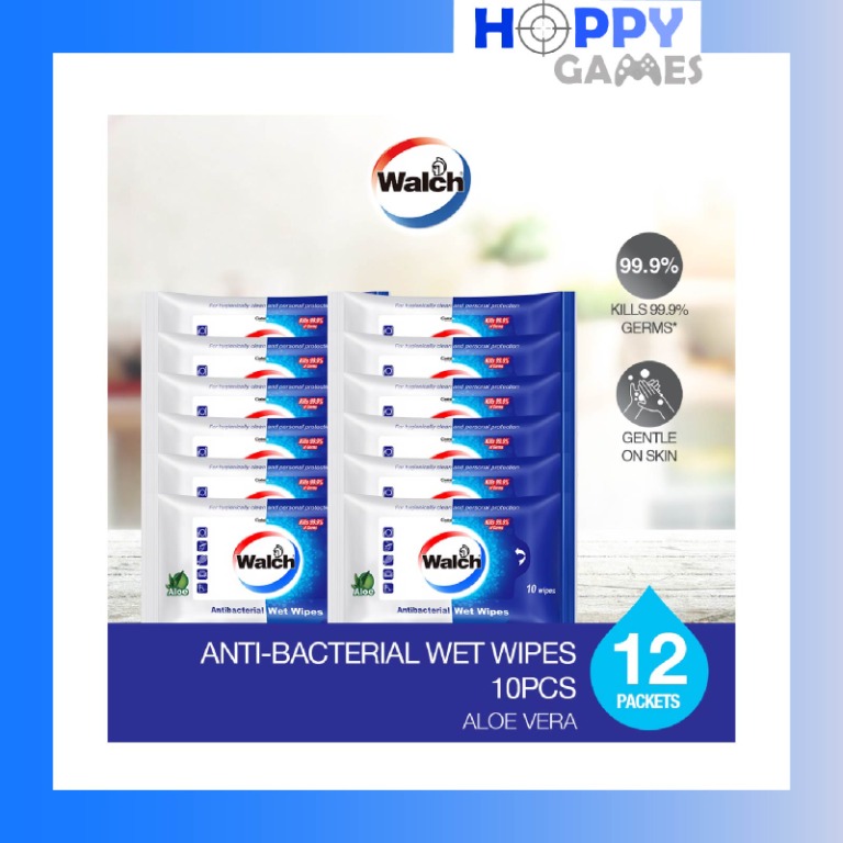 *BUNDLE OF 12* Walch Antibacterial Wet Wipes Tissue Aloe Vera 10s x 12 ...