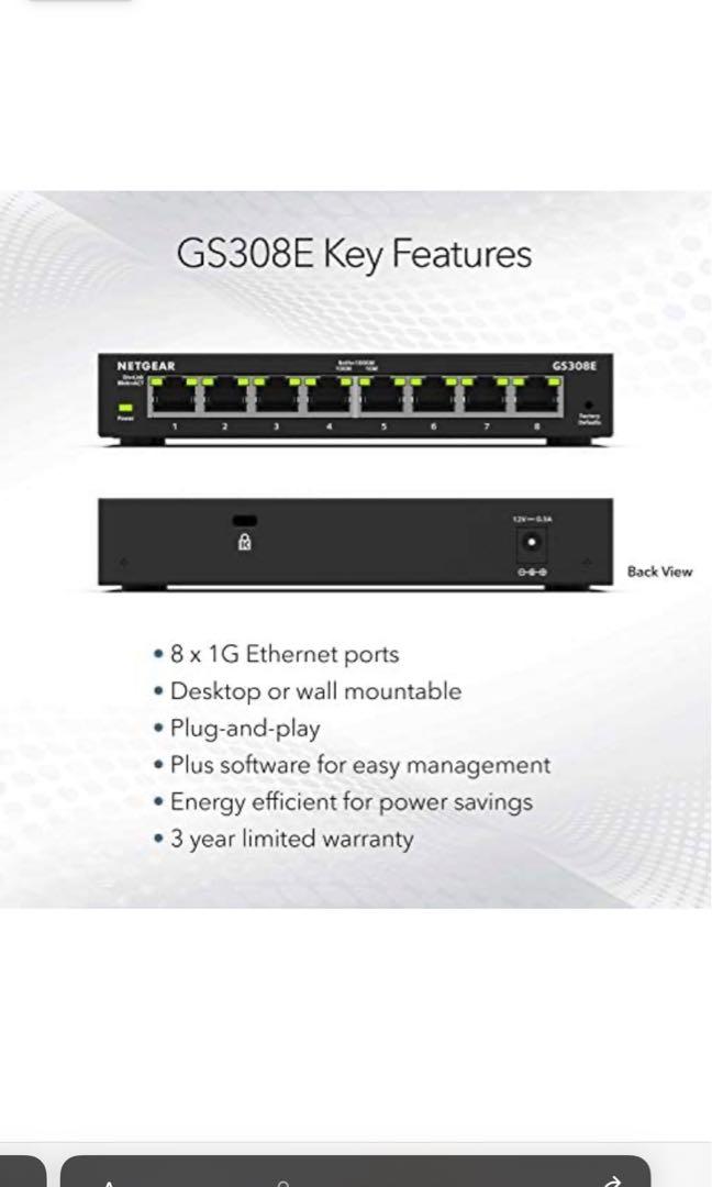 NETGEAR 8-Port Gigabit Ethernet Plus Switch (GS308E) - Desktop or Wall ...