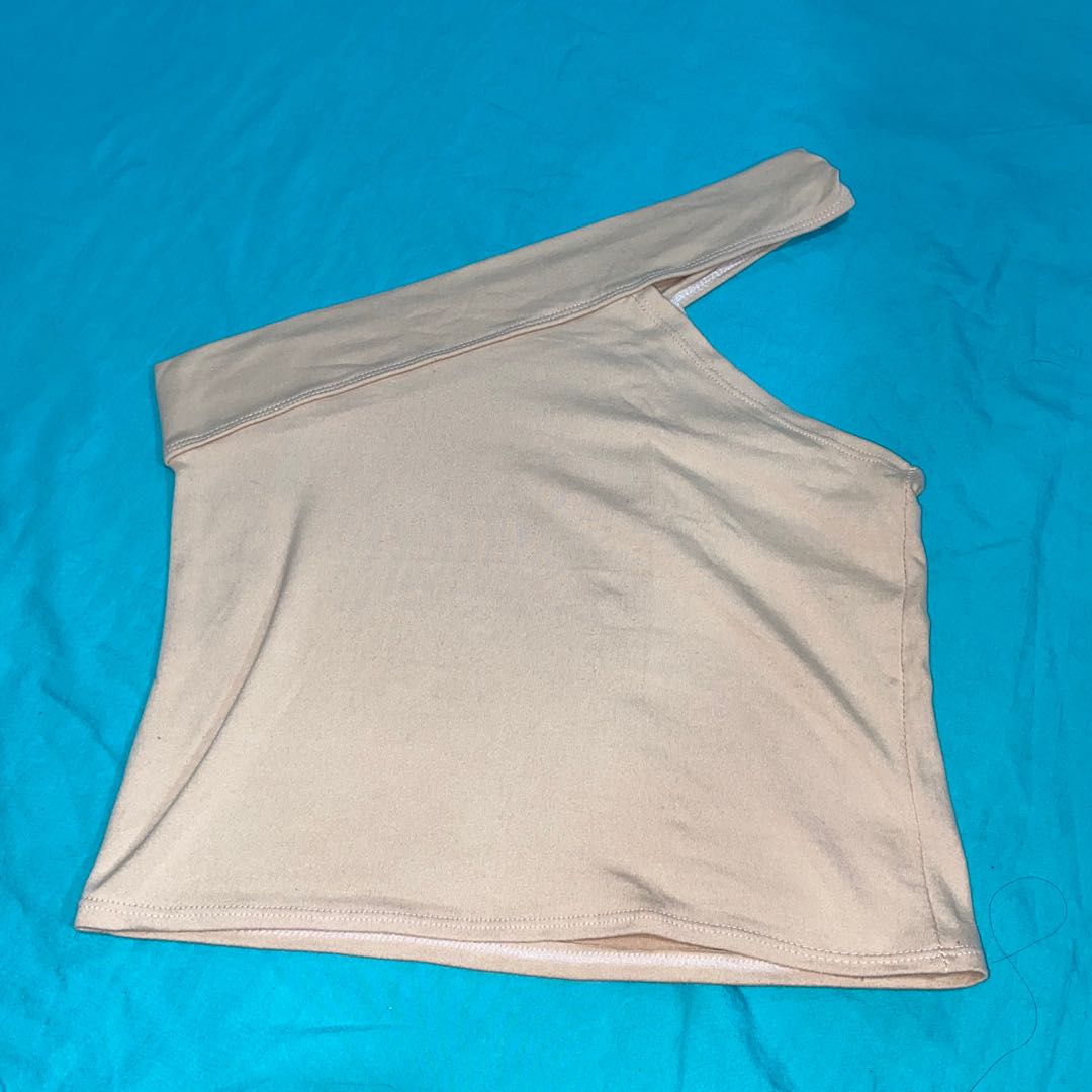 Nude Asymmetrical One-sided Crop Top, Women's Fashion, Tops, Sleeveless ...
