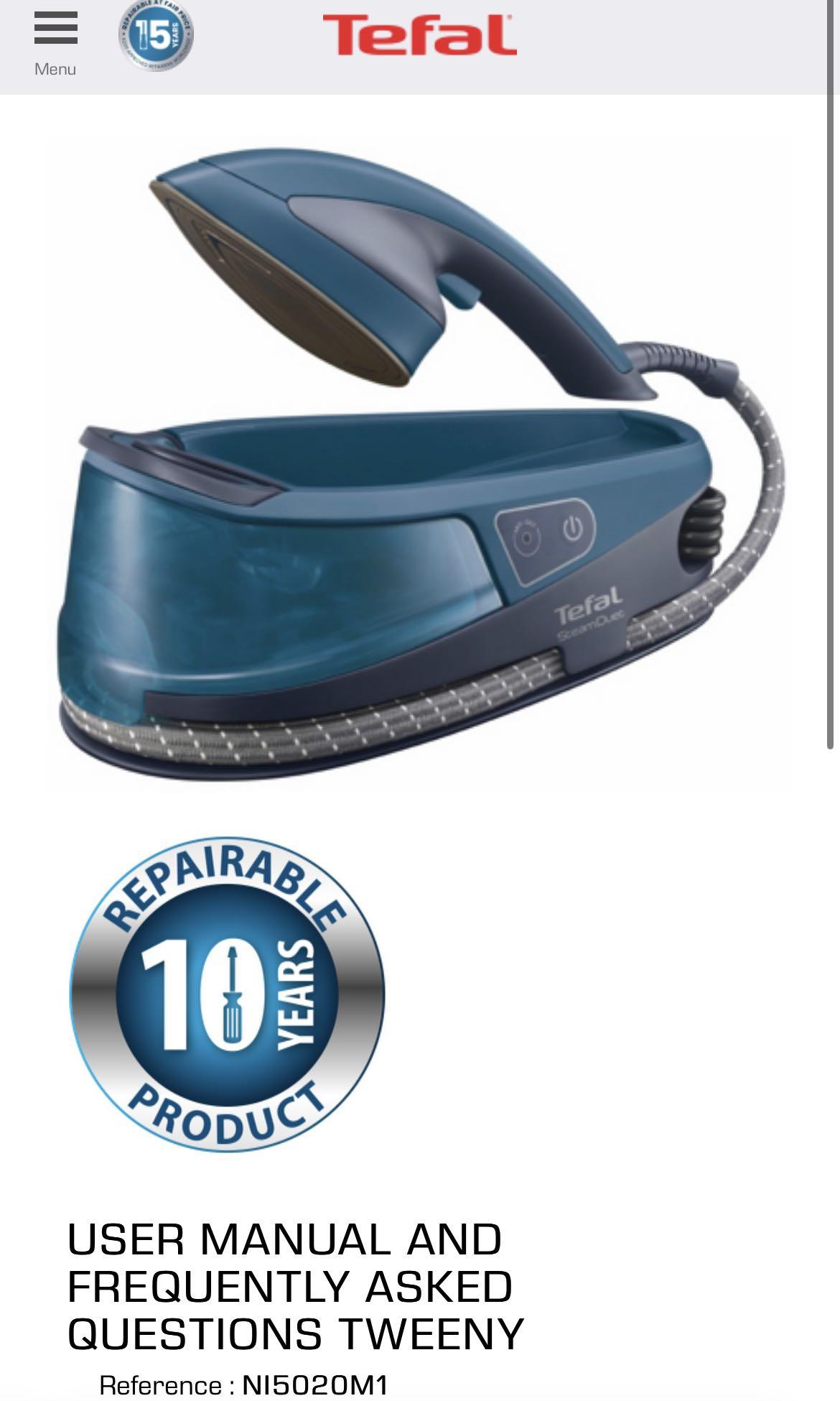 Tefal Tweeny 2 in 1 (Iron and Steamer), TV & Home Appliances, Irons ...