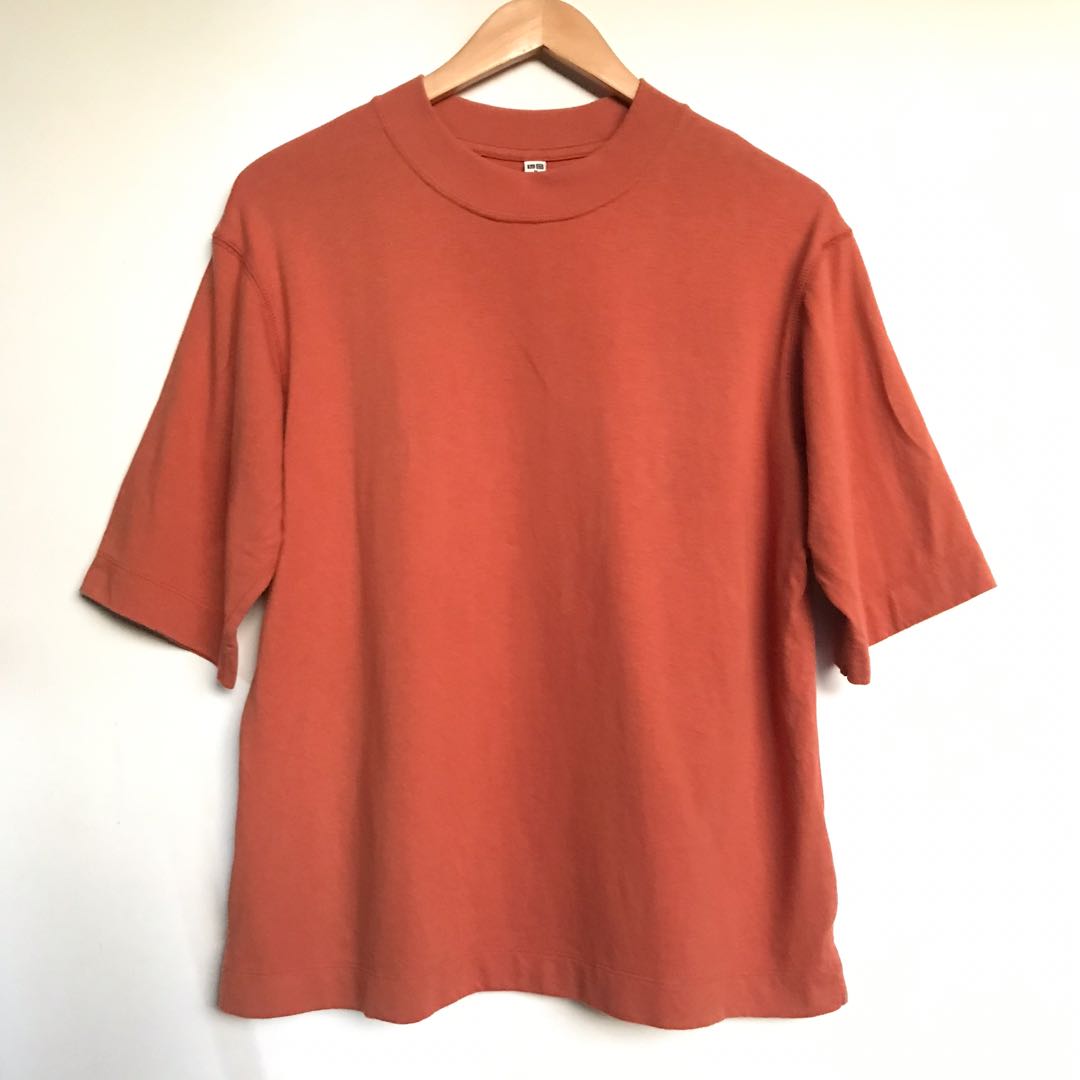 Uniqlo Burnt Orange High Neck Boxy Top, Women's Fashion, Tops, Shirts ...