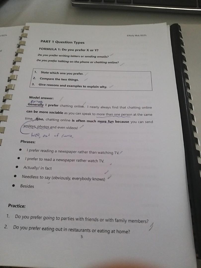 IElTS speaking note kelly mok, 興趣及遊戲, 書本 & 文具, 教科書 - Carousell