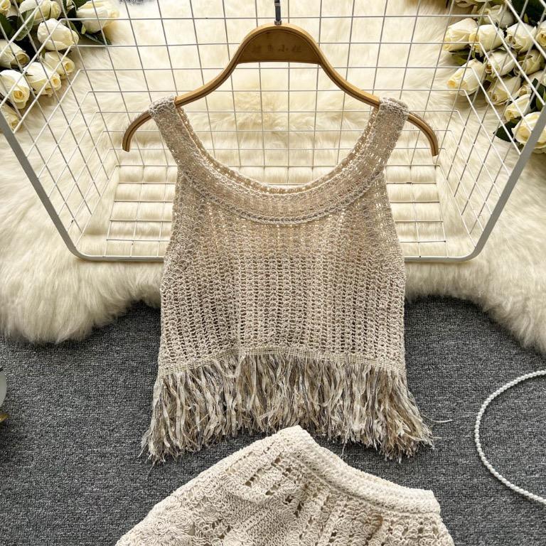 Korean Summer Crochet Short Coords, Women's Fashion, Dresses & Sets ...