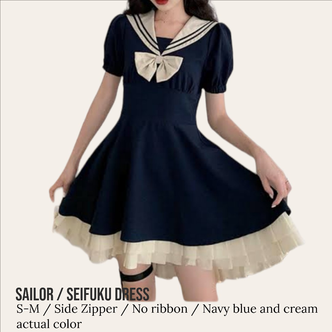 Navy Blue Seifuku Dress / Sailor Dress no ribbon, Women's Fashion ...