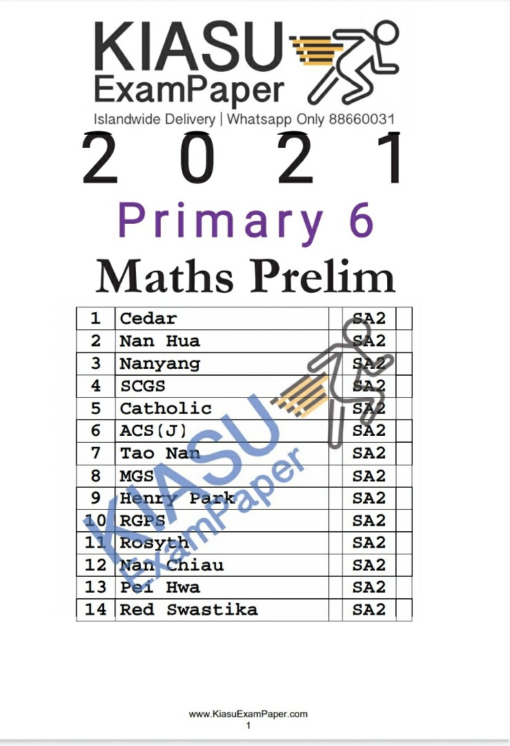 (PDF Copy) 2021 primary 6 Math Exam Papers (Soft copy 22 papers ...