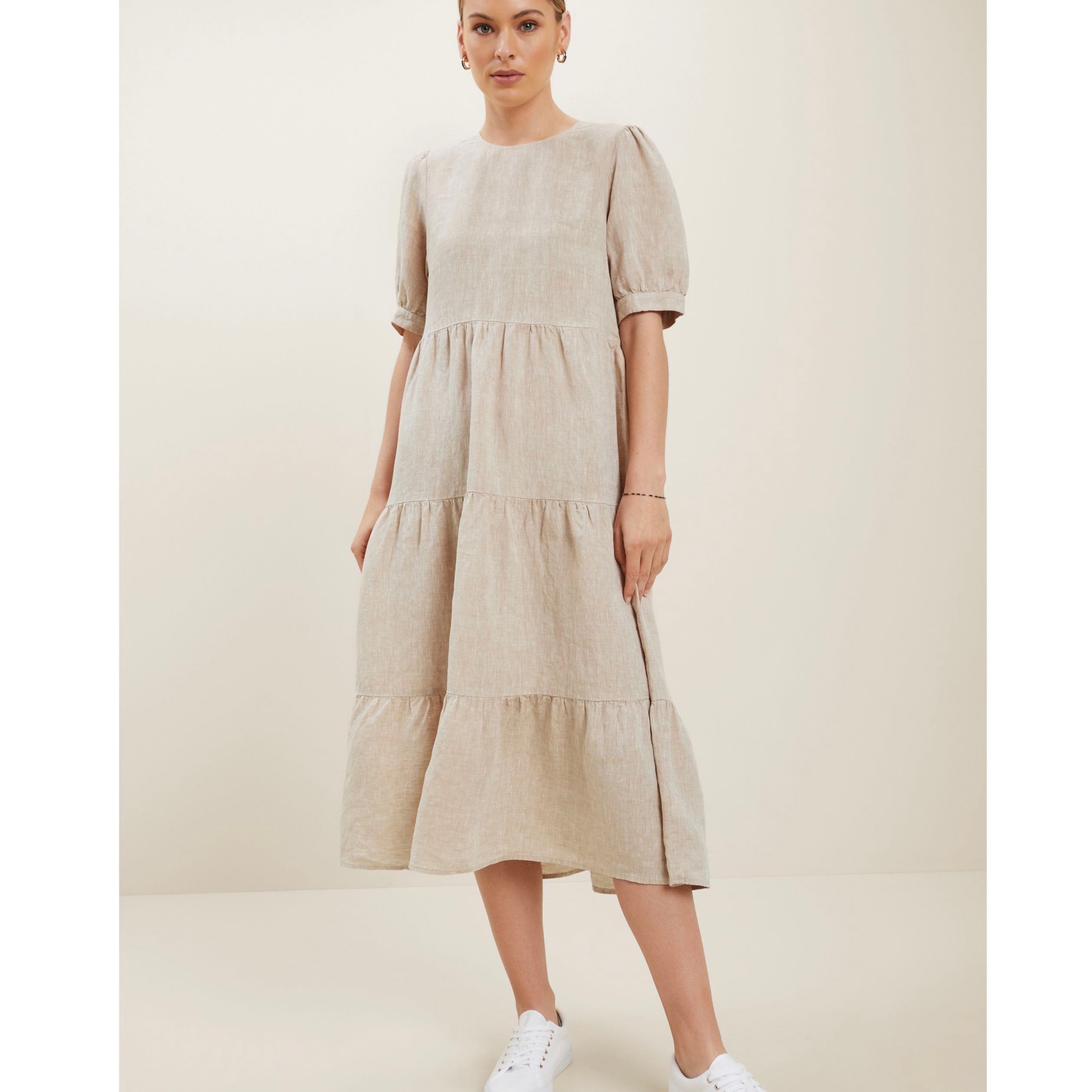 Seed Heritage Linen Tiered Midi Dress, Women's Fashion, Dresses & Sets ...