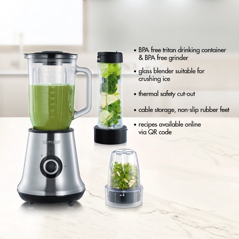 Severin SM 9479 Glass Blender + Smoothie Mix & Go + Spice/ Herb Grinder ...