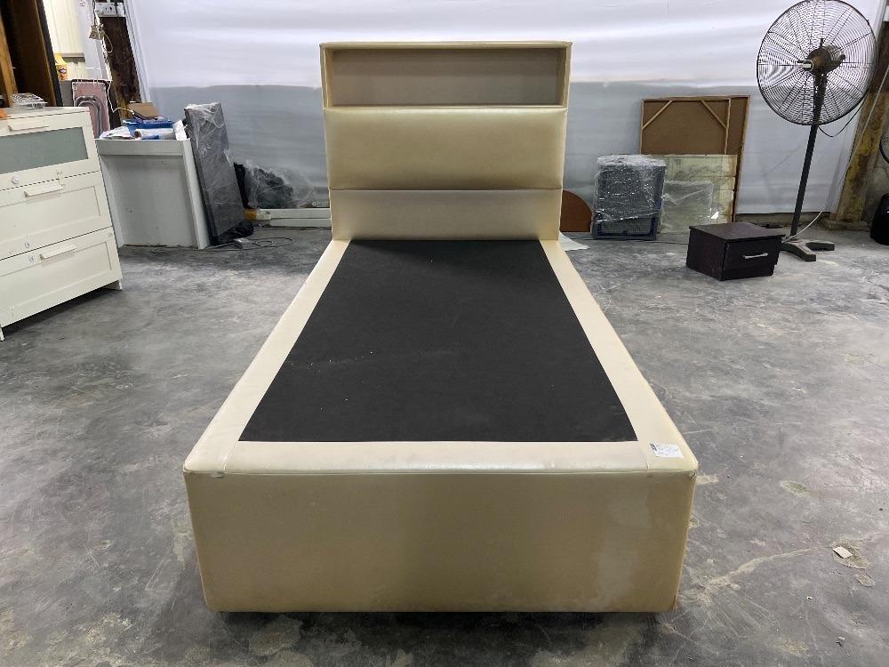 Super Single Size Leather Bed Frame with Drawers & Storage Headboard / Rangka Katil Kulit Saiz ...