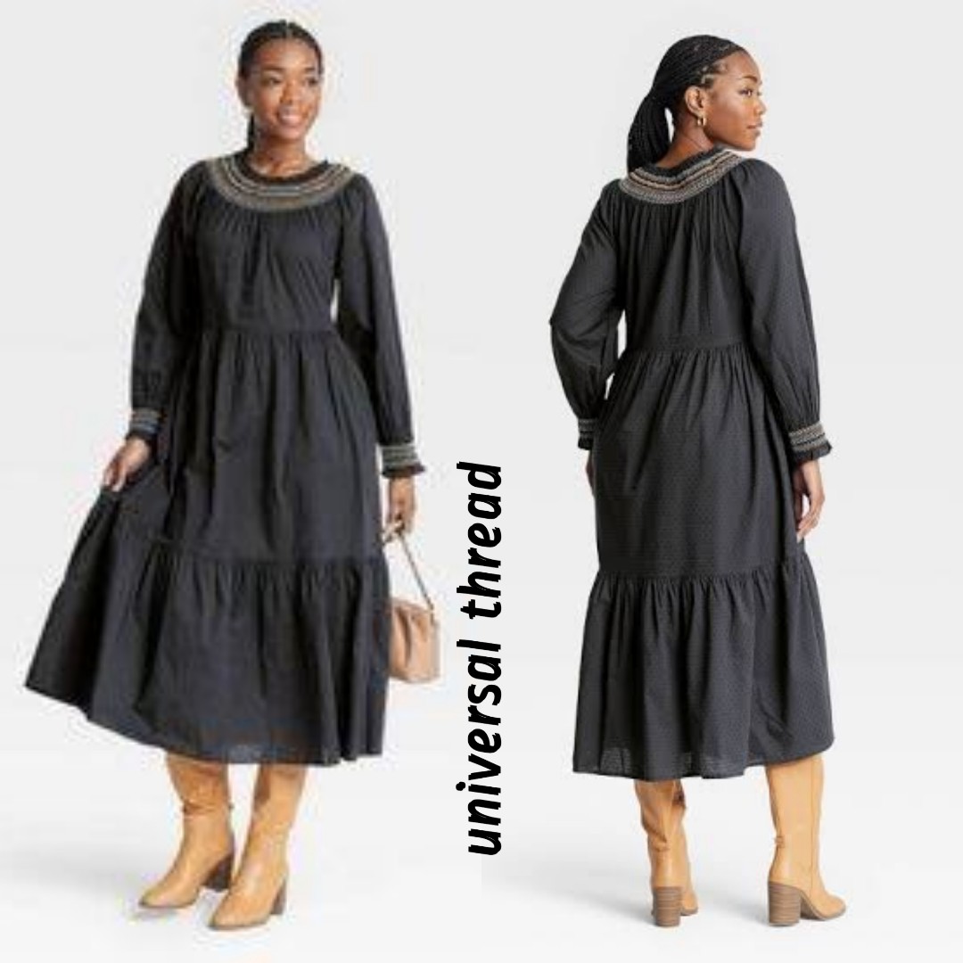 Universal Thread Women Tiered Dress S Gray Balloon Long Sleeve Midi ...