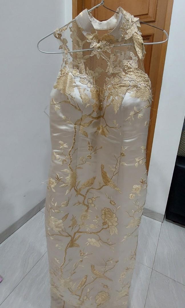 Baju sangjit gold - transparent back, Fesyen Wanita, Pakaian Wanita ...