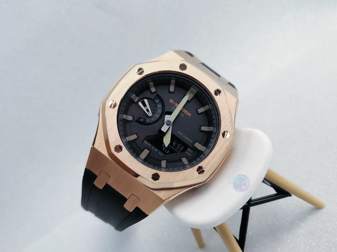 Casioak 2100SU1 (45mm) Custom rose hold metal bezel and black resin ...