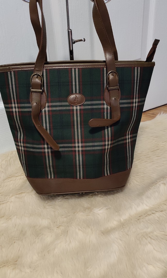 Checkered tote bag bluegreen, Women's Fashion, Bags & Wallets, Shoulder ...