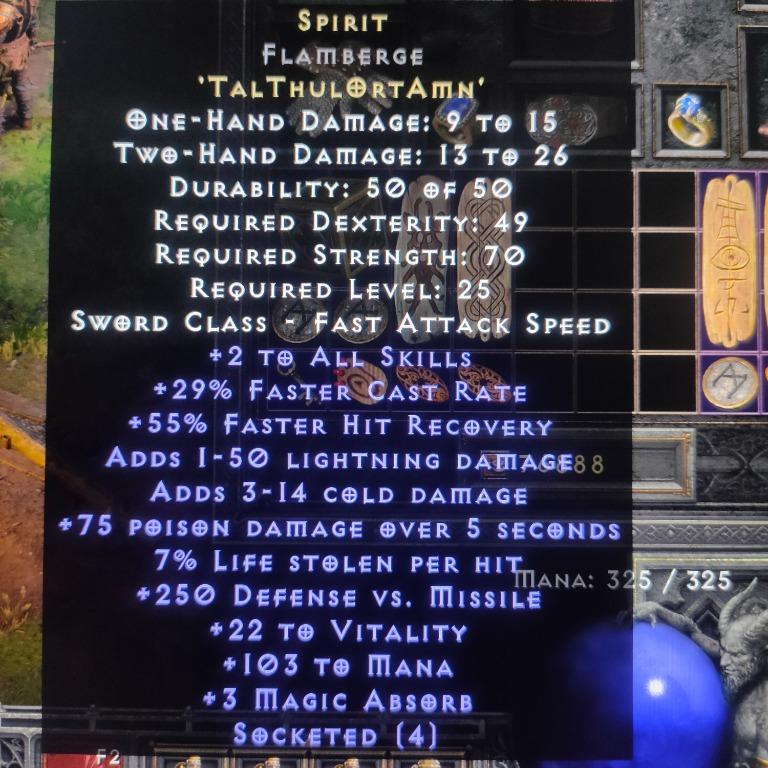 D2R PC - "Spirit" runeword - Flamberge, Video Gaming, Gaming ...