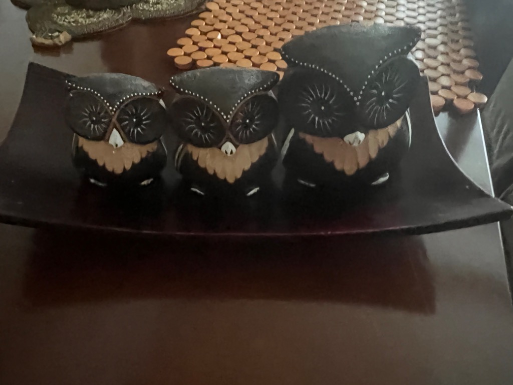 Home Decor Wooden Owls set of three and plate, Furniture & Home Living ...