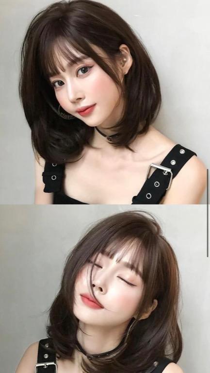 Korean Natural Airy Bangs C Curl Straight Shoulder Length Short Hair ...